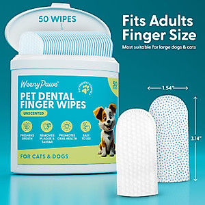 WEENY PAWS Pet Dental Wipes for Dogs & Cats, Remove Bad Breath and Plaque, Easy to use, Dog Finger Toothbrush, Disposable Gentle Cleaning Pet Dental Wipes, Gentle Dog Toothbrush, 50 Wipes