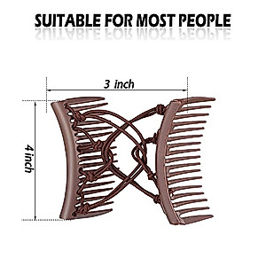 4 Pieces Stretchy Double Comb Hair Clip Adjustable Elastic Hair Comb No Crease Hair Pins Hair Accessories for Women Curly Thick Wavy Hair Ponytail (Black, Coffee)