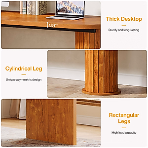 Tribesigns 78.74-Inch 2 Persons Double Desk, Extra Long Ellipse Computer Desk, Wooden Home Office Desk with Cylindrical Pedestal, Industrial Study Writing Table Workstation Business Furniture