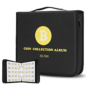 RHCOM 260 Pockets Coin Collection Holder Book Compatible with Collectors, Coins Collecting Album.Coin Display Storage Binder for Money Currency Collection Supplies, Bill Commemorative.