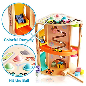 Toddler Toys Wooden Race Track Car Ramp Toys Vehicle Set with 6 Mini Cars & 5 Ramps Educational Cars Toys for 3+ Years Old Ramp Racer Toy Montessori Toys Craft Gift for Toddlers Boys and Girls