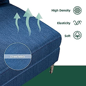 MELLCOM Modern U-Shape Sectional Sofa, Soft Linen Fabric Sectional Couch, Double Wide Chaise Lounge Couch with Modern Metal Feet for Apartment Living Room, Blue