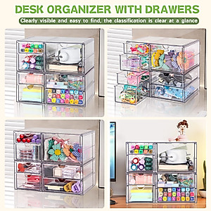 VZKAH Acrylic Organizer and Storage | 7 Drawers 2 Sets | Desk Organizer with Drawers, Clear Makeup Storage Drawers, For Beauty/Office/Craft Supply Storage and Organization