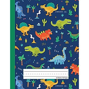 Dinosaur Era - Primary Story Journal: Dotted Midline and Picture Space | Grades K-2 School Exercise Book | 100 Story Pages - Blue
