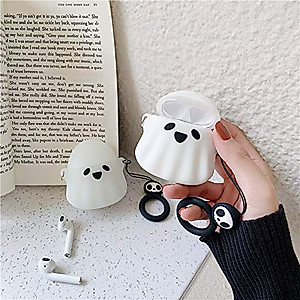 Cartoon AirPods Case Cover, Cute Cases Compatible with Apple AirPods 2nd 1st Generation, Kawaii Soft Silicone Protective Cover for Airpod 2/1 with Keychain for Women Men White Ghost