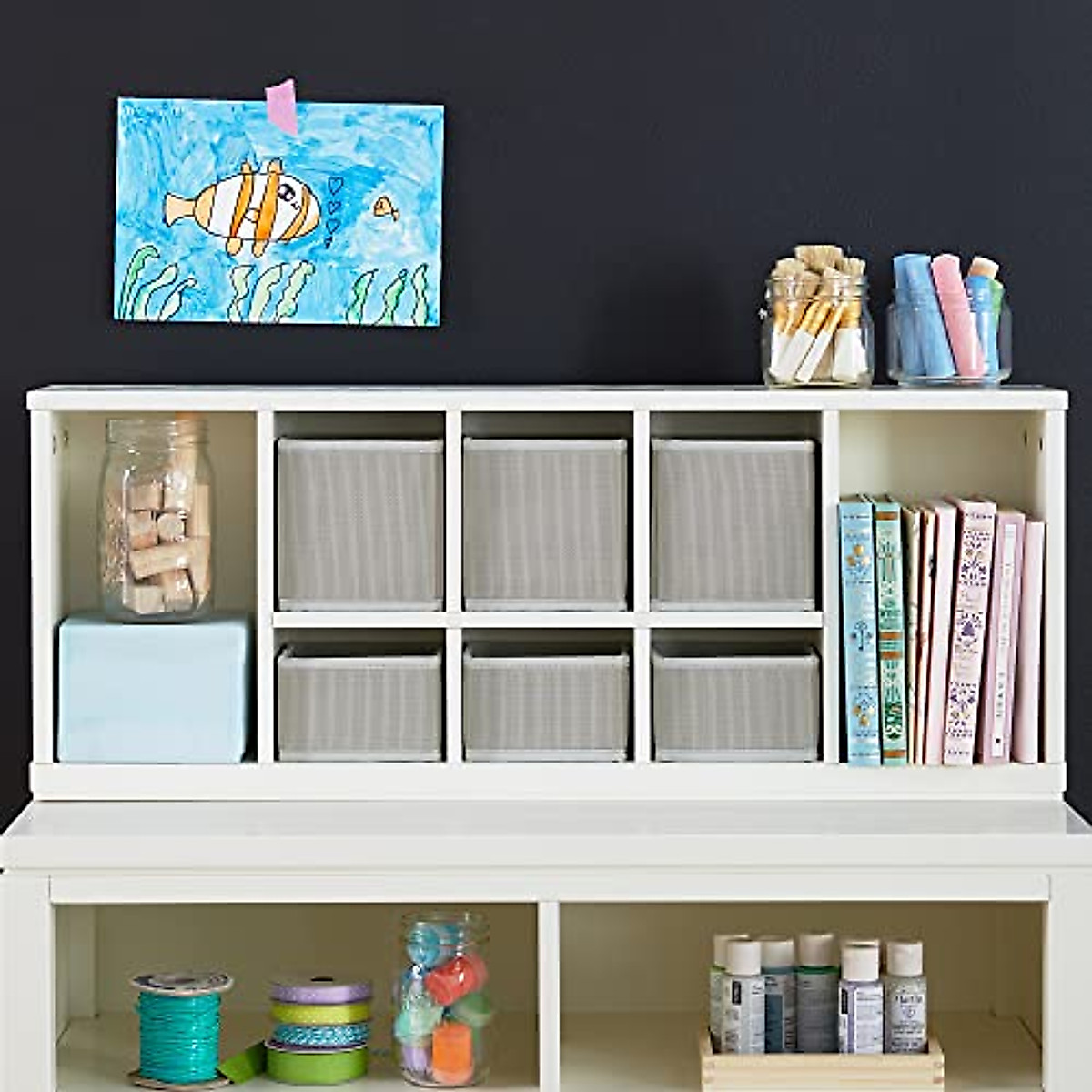 MARTHA STEWART Crafting Kids' Cubby Organizer - Creamy White: Wooden Tabletop Art Storage with Removable Bins - Cube Shelving