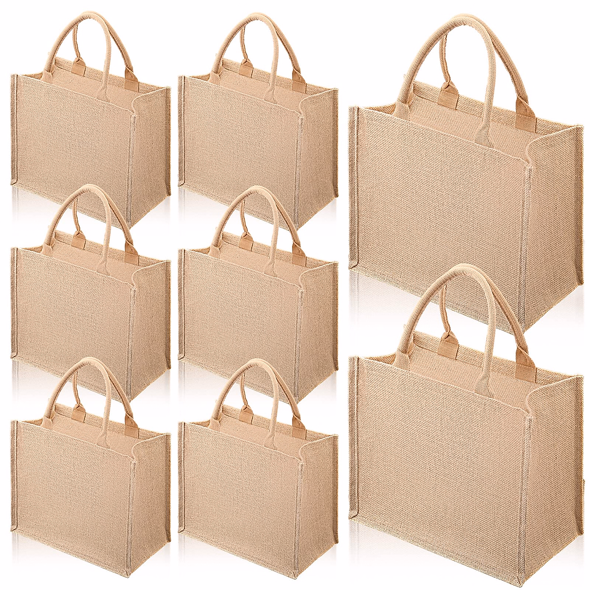 Amylove 8 Pcs Burlap Tote Bag Large Beach Jute Bags Bulk with Top Zipper Closure Blank Reusable Burlap Grocery Bag Water Resistant for Bridesmaid Gift Travel Shopping DIY Craft, 14.17 x 12.6 x 7.48 in