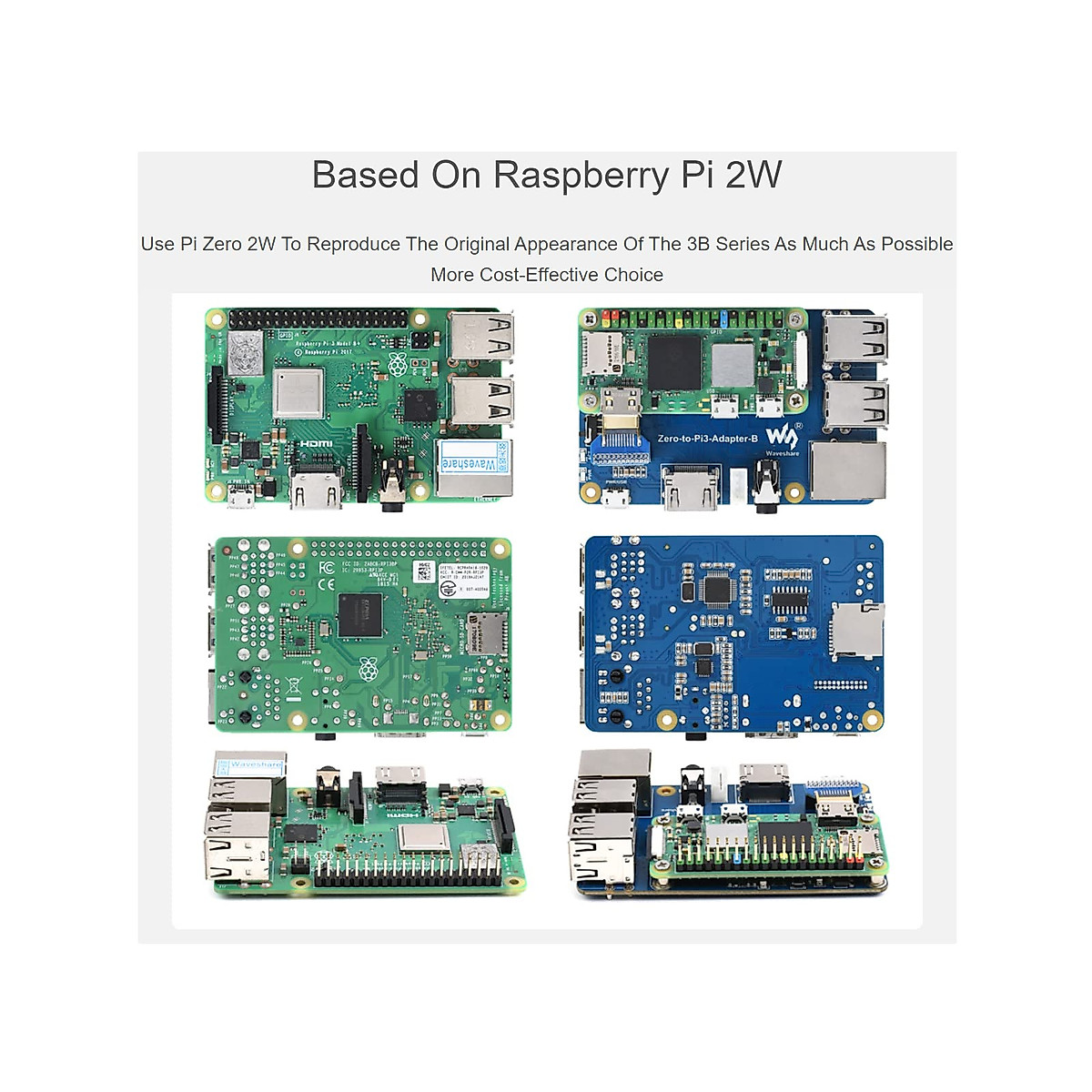 waveshare Pi Zero 2W to Raspberry Pi 3B/B+ Adapter,Based on Raspberry Pi Zero 2W to Reproduce The Original Appearance of The 3B Series,Alternative Solution for Raspberry Pi 3 Model B/B+