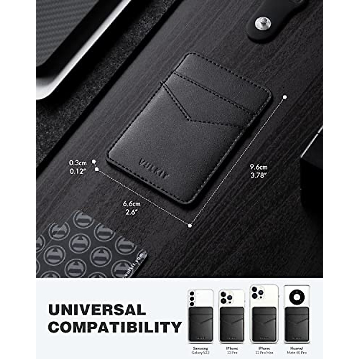 VULKIT Cell Phone Wallet, Card Holder for Back of Phone Leather Adhesive Pocket RFID Blocking Credit Card Sleeves Black
