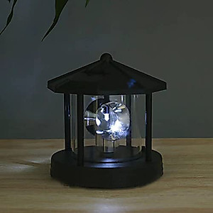 Enajucy 6x7inch Solar Lighthouse Rotating Light - 360 Degree Light Houses LED Lamp for Yard, IP65 Waterproof Durable Lamps Towers Lights for Outdoor Garden Pathway Patio (Black -Large - Style A)