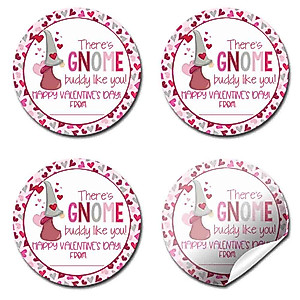 Cute Valentine Gnome Themed Valentine Party Favor Sticker Labels for Girls, 40 2" Party Circle Stickers by AmandaCreation, Great for Classroom Valentines, Envelope Seals, Gifts & Treats