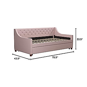 Novogratz Her Majesty Upholstered Daybed with Trundle, Twin Size Frame, Pink Linen