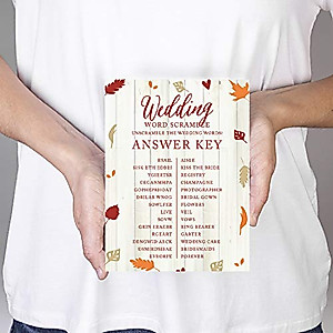 Andaz Press Fallin' in Love Autumn Fall Leaves Wedding Party Collection, Wedding Word Scramble Bridal Shower Game Cards, 20-Pack