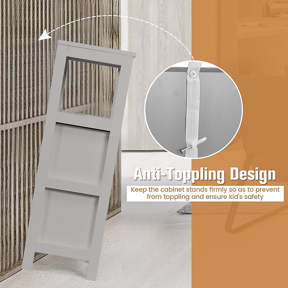 COSTWAY Bathroom Storage Cabinet, Freestanding Wooden Side Storage Cabinet with 2 Adjustable Drawers, Space-Saving Floor Cabinet for Living Room Bathroom Bedroom Entryway (Grey)