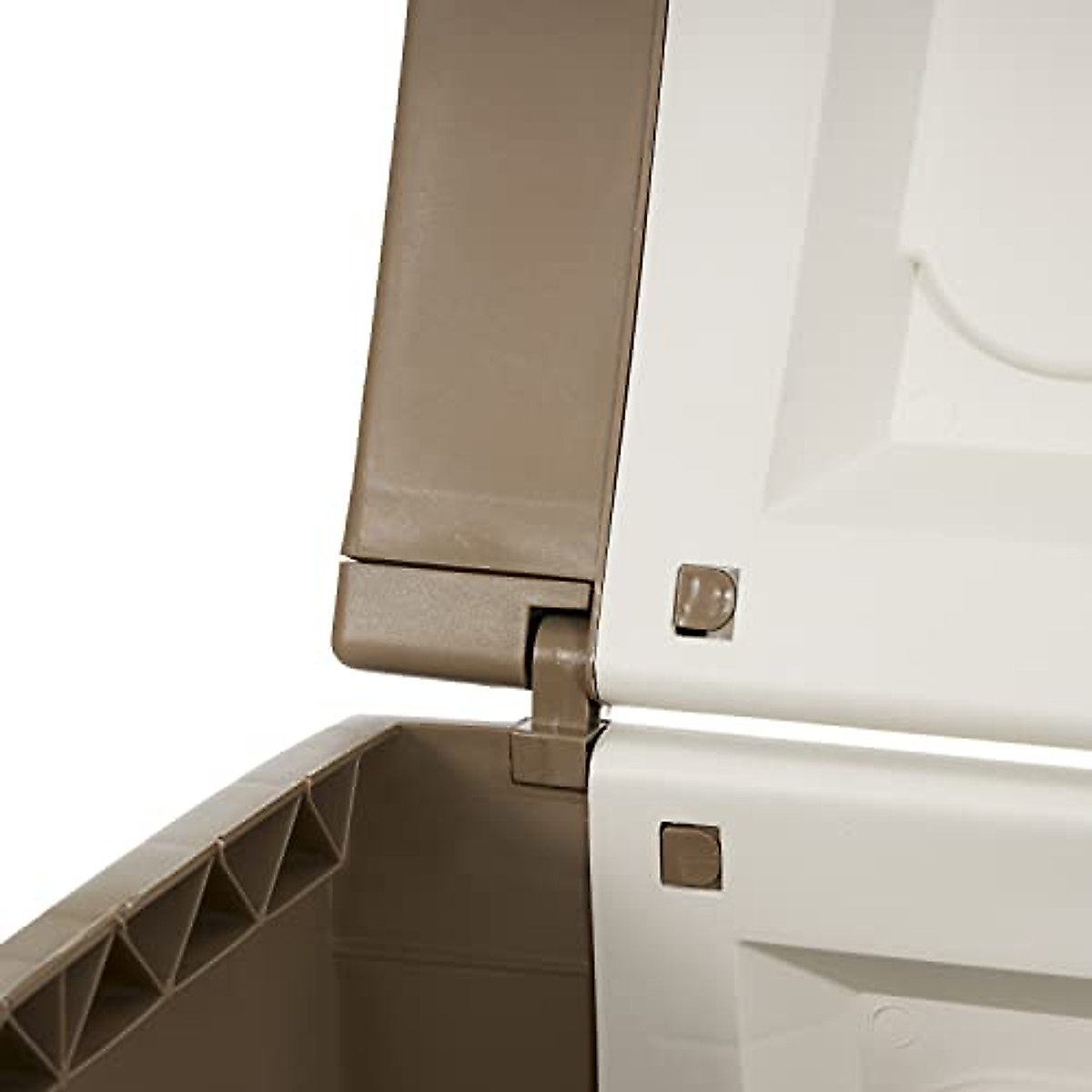 Homeplast Bold Indoor Outdoor Plastic Storage Trunk Resin Deck Box for Storing Pillows, Patio Cushions, and Firewood, 79 Gallon Capacity, Beige/White