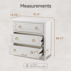 COZAYH Farmhouse 3-Drawer Dresser, Fully-Assembled French Country Chest of Drawers with Embossed Geometric Lines, Rustic Dresser for Bedroom, Living Room, White