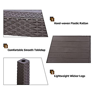 Varbucamp Rattan Outdoor Coffee Tables for Patio, Sturdy Rectangular Faux Wicker Patio Table, Easy to Assemble with Plastic Legs, Brown