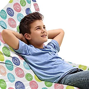 Lunarable Colorful Lounger Chair Bag, Hand Drawn Geometric Scrapbook Style Circles Pattern Polka Dots Sketch, High Capacity Storage with Handle Container, Lounger Size, Multicolor