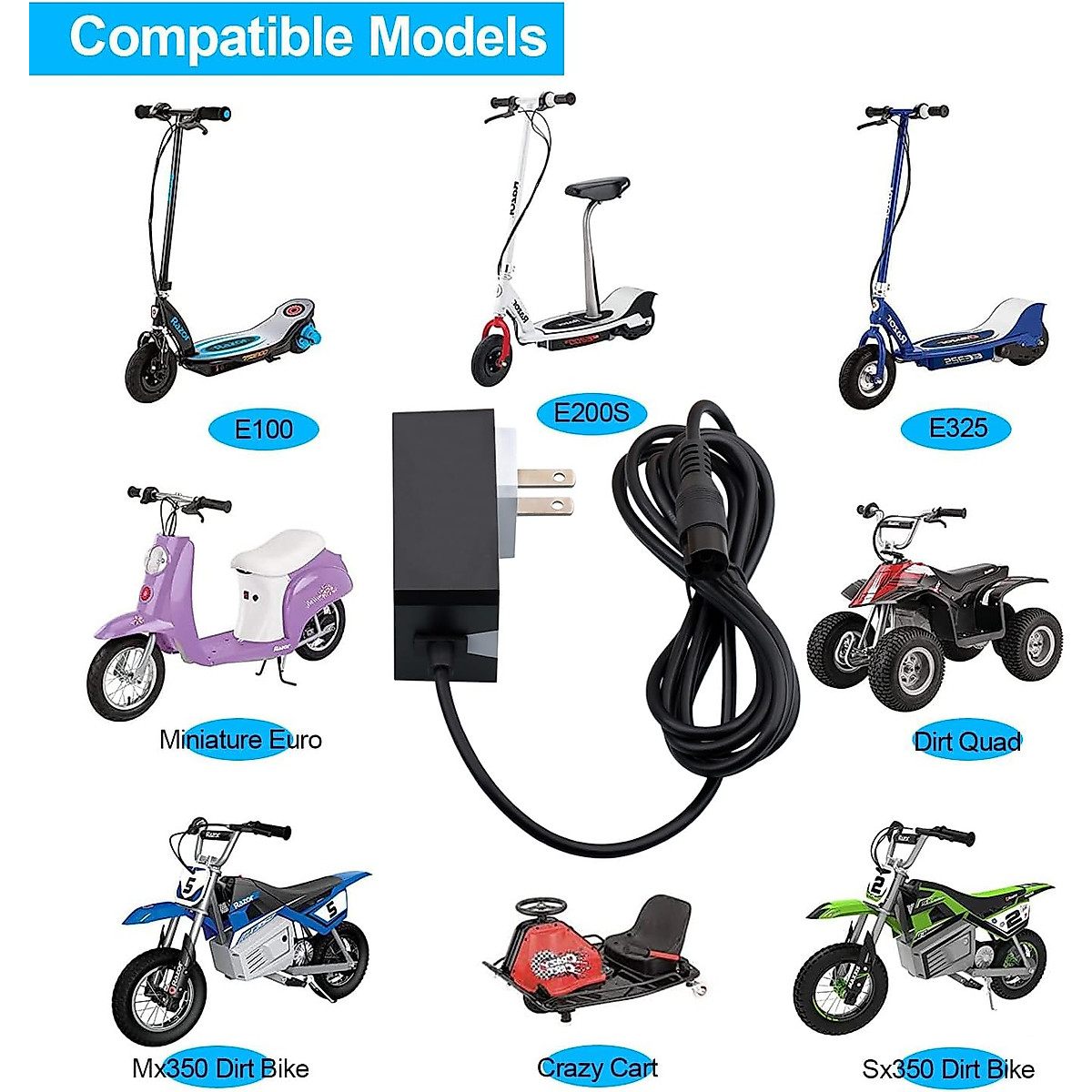 24V Charger for Razor Trikke E2 Ground Force Drifter Kart E300 E200 E100 E125 E150 PR200 MX350 Dirt Quad Pocket Mod