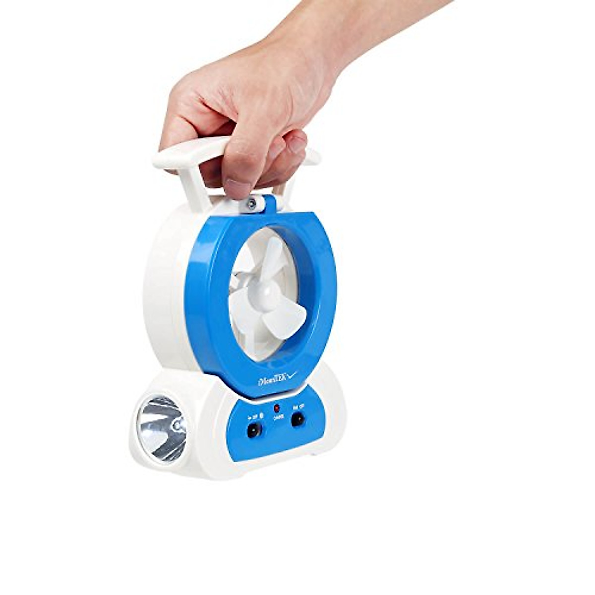 iMounTEK Mini Portable Cooling Rechargeable Electric Powered Small Quiet Desktop Table Fan W/ 22 LED Desk Lamp/Light & Powerful LED Flashlight (Blue)
