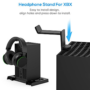 FYOUNG Upgraded Vertical Cooling Stand for Xbox Series X with Controller Charger Station Dock, Dual Suction Cooler Fan System Stand Accessories with 8 Game Storage Organizer, Headset Hanger