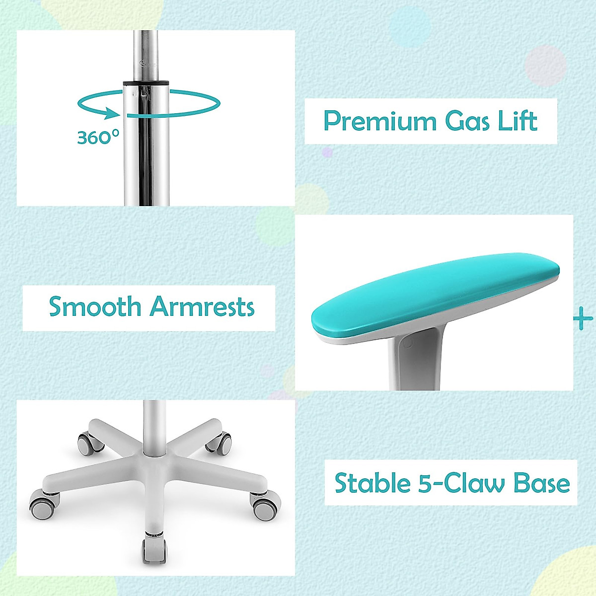 HONEY JOY Kids Desk Chair, Height Adjustable Children Study Chair, Swivel Mesh Task Student Chair, Universal Casters, Child Computer Desk Chair for Boys Girls Age 3-10 (Green)