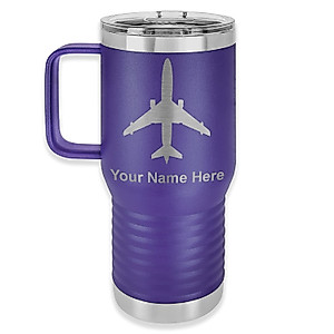 LaserGram 20oz Vacuum Insulated Travel Mug with Handle, Jet Airplane, Personalized Engraving Included (Dark Purple)