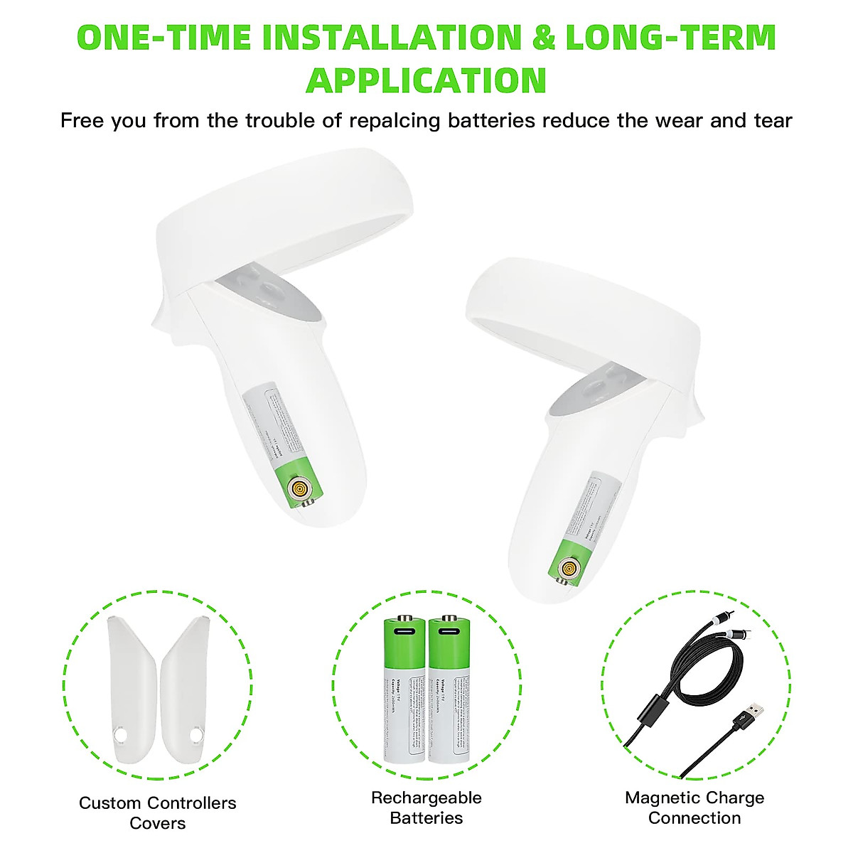 HiBloks Magnetic Controllers Charging for Oculus Quest 2, Charging Dock Replacement Parts Kit for Oculus Quest 2 Accessories with 2 Rechergeable Batteries, Battery Cover and USB-C Charger Cable