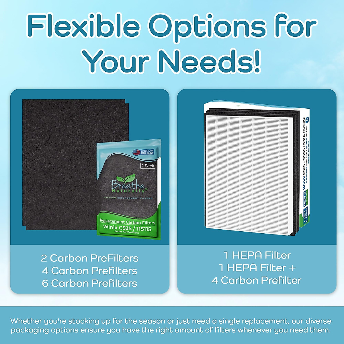 Breathe Naturally Replacement Filters Compatible with Winix C535, Plasmawave 5300, 6300 and Aeramax 300/290 Air Purifiers - True HEPA Filters for Home Purifiers - 12.6" x 16.3" x 1.25" (1 HEPA Filter)