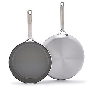 GreenPan GP5 Stainless Steel 5-Ply Healthy Ceramic Nonstick 10" and 12" 2 Piece Frying Pan Skillet Set, Scratch Resistant, Induction, Dishwasher & Oven Safe, PFAS-Free
