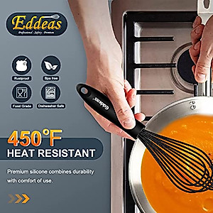 Silicone Whisk, Eddeas Stainless Steel & Silicone Non-Stick Coated Whisks set of 3--Heat Resistant Kitchen Whisks, Balloon Egg Beater Perfect for Blending, Whisking, Beating & Stirring, Black