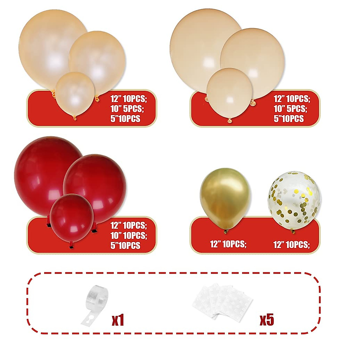 Burgundy Balloons Double Stuffed,100Pcs Burgundy and Gold Balloons for Birthday Wedding Anniversary Party