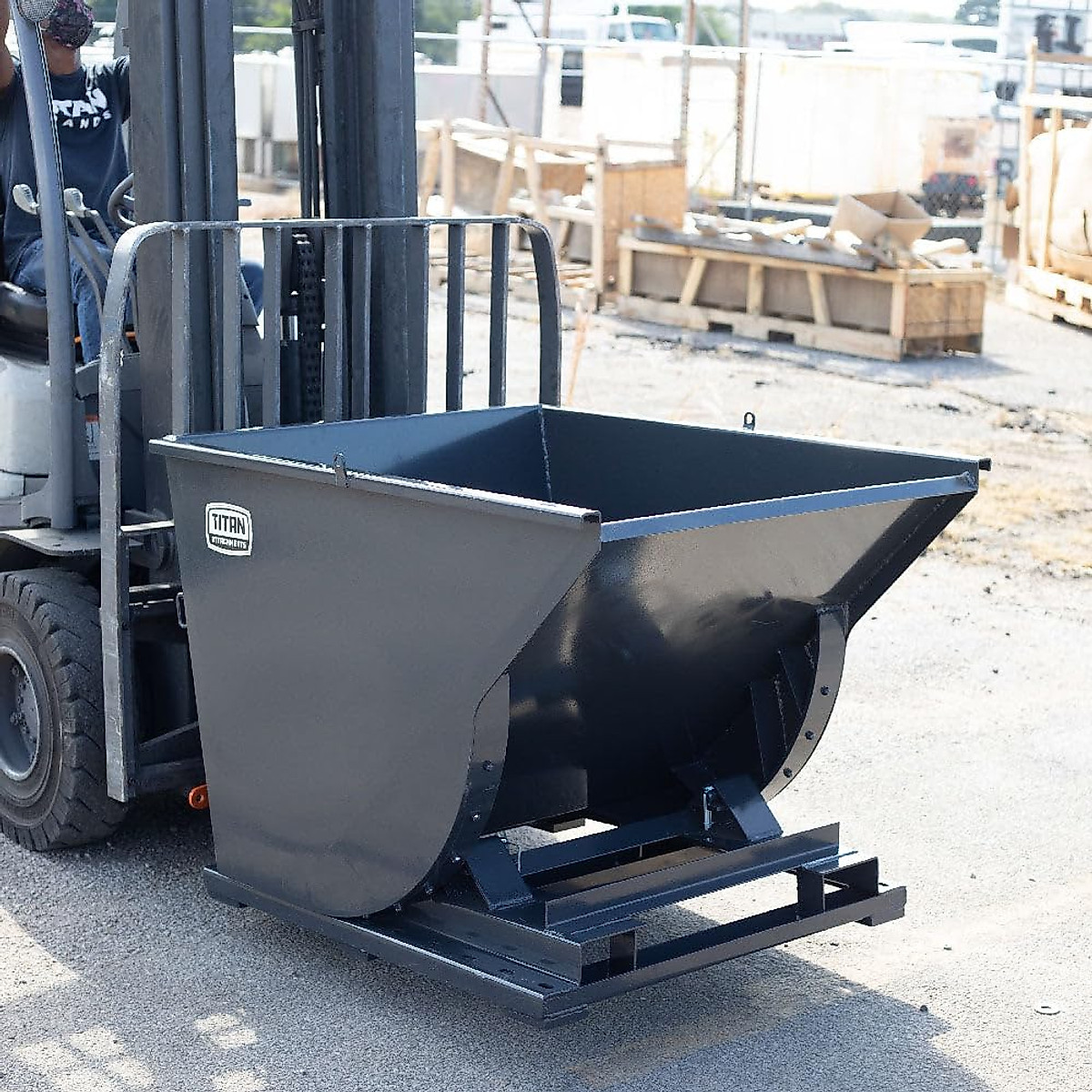 Titan Attachments 1 Cubic Yard Self-Dumping Hopper, Fork Lift Operated, Rated 6000 LB, Material Handling