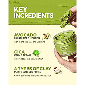 Glam Up Moisturizing Avocado Clay Mask | Vegan Clay Mask, Hydrating Avocado Face Mask for Dry Skin and Sensitive Skin, Gentle Exfoliating Deep Pore Cleansing Clay Face Mask, Blackhead remover - (125ml/4.23 Oz)