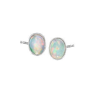 Ross-Simons Bezel-Set Opal Stud Earrings in Sterling Silver