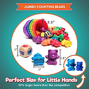KIDS KORNER Jumbo Counting Bears Matching Game - Montessori Fine Motor Learning Toys with Stacking Cups, 60 Preschool Math Manipulatives, 2 Toddler Games Dice, Toy Storage & Activities eBook