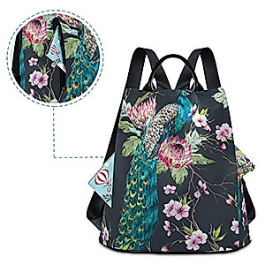 ALAZA Watercolor Peacock Flower Floral Backpack Purse for Women Anti Theft Fashion Back Pack Shoulder Bag