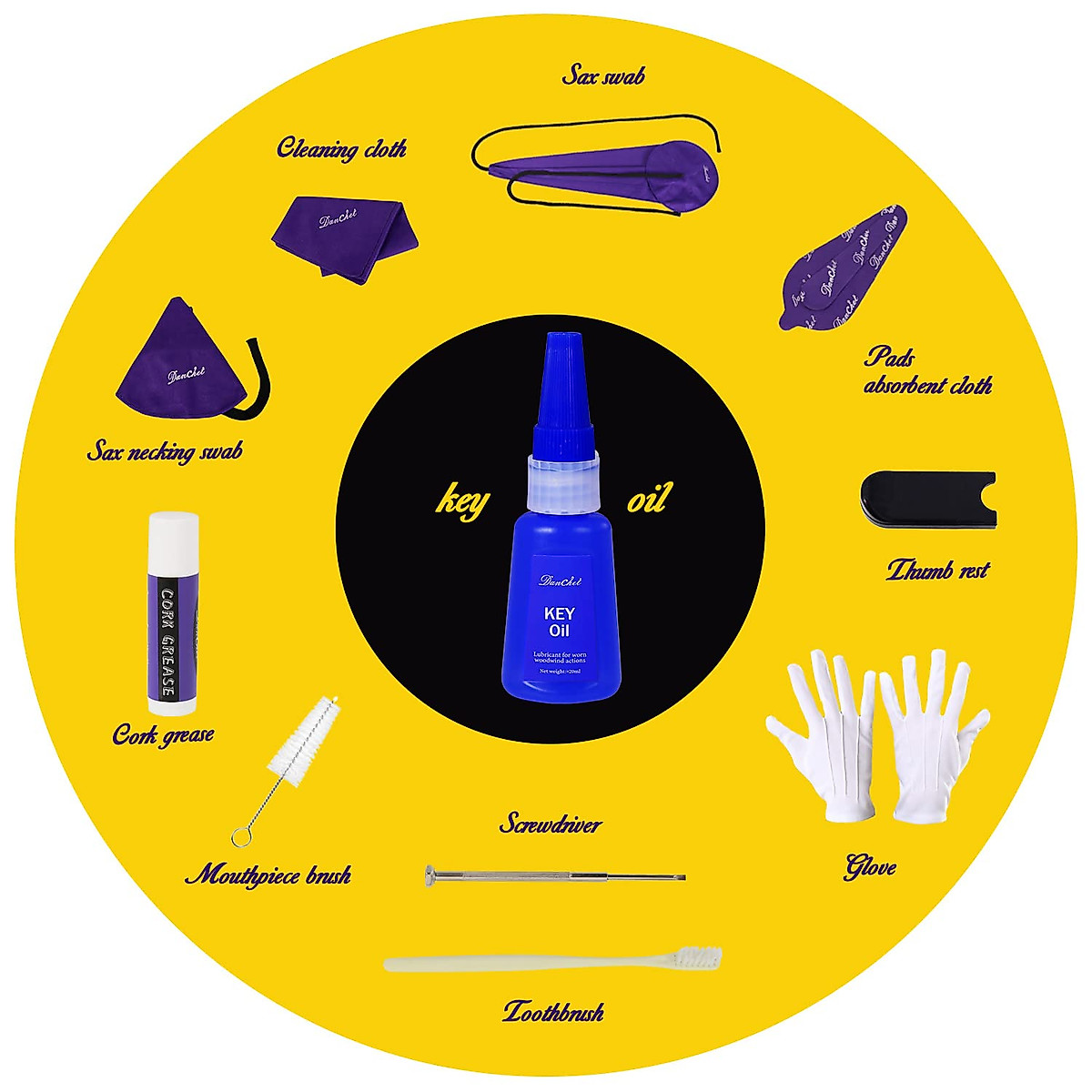 Saxophone Cleaning Kit, Alto Saxophone Maintenance Cleaning Kit with Key Oil, Cork Grease, Cotton Swabs, Cleaning Cloth, Thumb Rest, Mouthpiece Brush, Etc.