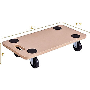 Happytools Set of 2 Wood Dolly, Heavy Duty Portable Platform Truck w/ 4 PP Casters & Anti-Skid Pads, Labor-Saving Carrier Cart for Home, Shop, Warehouse, 440 lbs Capacity, Natural