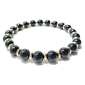 Cryhand Black Obsidian Protection Beaded Bracelet Best Gifts Box For Family Women Men’s Natural Stone Black Tourmaline Agate Feng Shui Chakra Crystal Handmade Stretchy Bracelet (Full Obsidian)