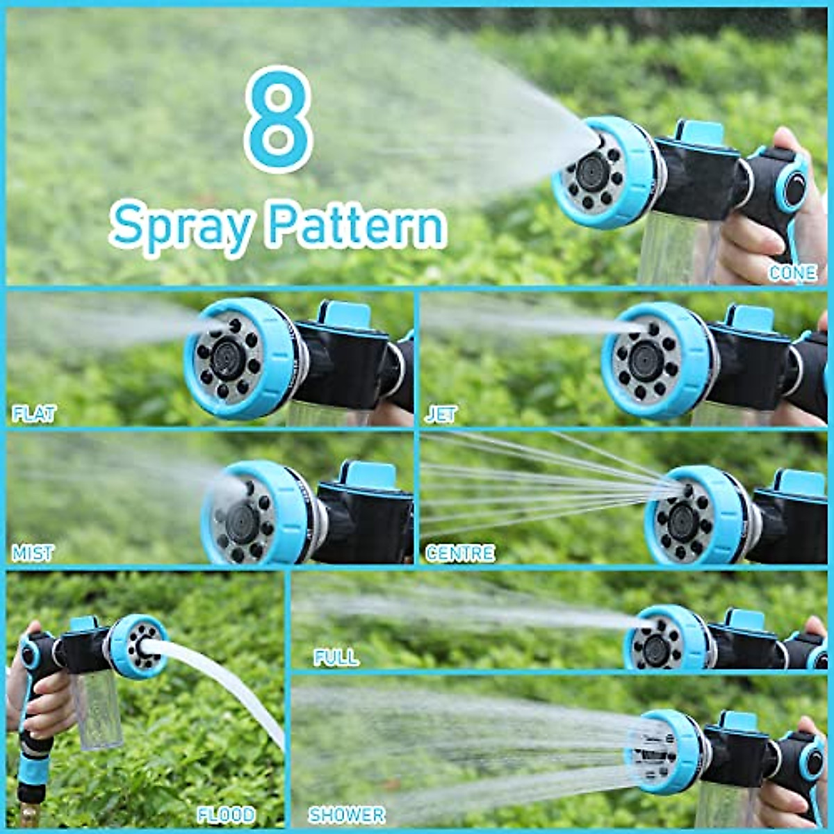 V.C.Formark Garden Hose Nozzle, 8 Spray Pattern Car Wash Nozzle, Ideal for Watering Plants, Lawn, Patio, Cleaning, Showering Pet - Upgrade Thumb Control Design (Blue)