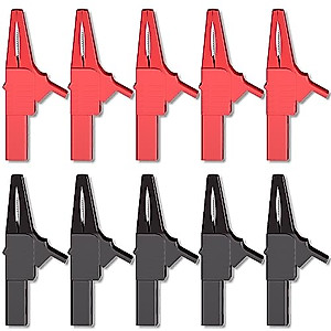 Goupchn 10PCS Heavy Duty Alligator Clips Full Insulated Safe Crocodile Clips with 4mm Banana Jack Socket for Automotive Car Battery Electrical Testing Red+Black