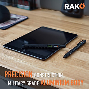 RAK Multi-Tool 2Pc Pen Set - LED Light, Touchscreen Stylus, Ruler, Level, Bottle Opener, Phillips Screwdriver, Flathead, and Ballpoint Pen