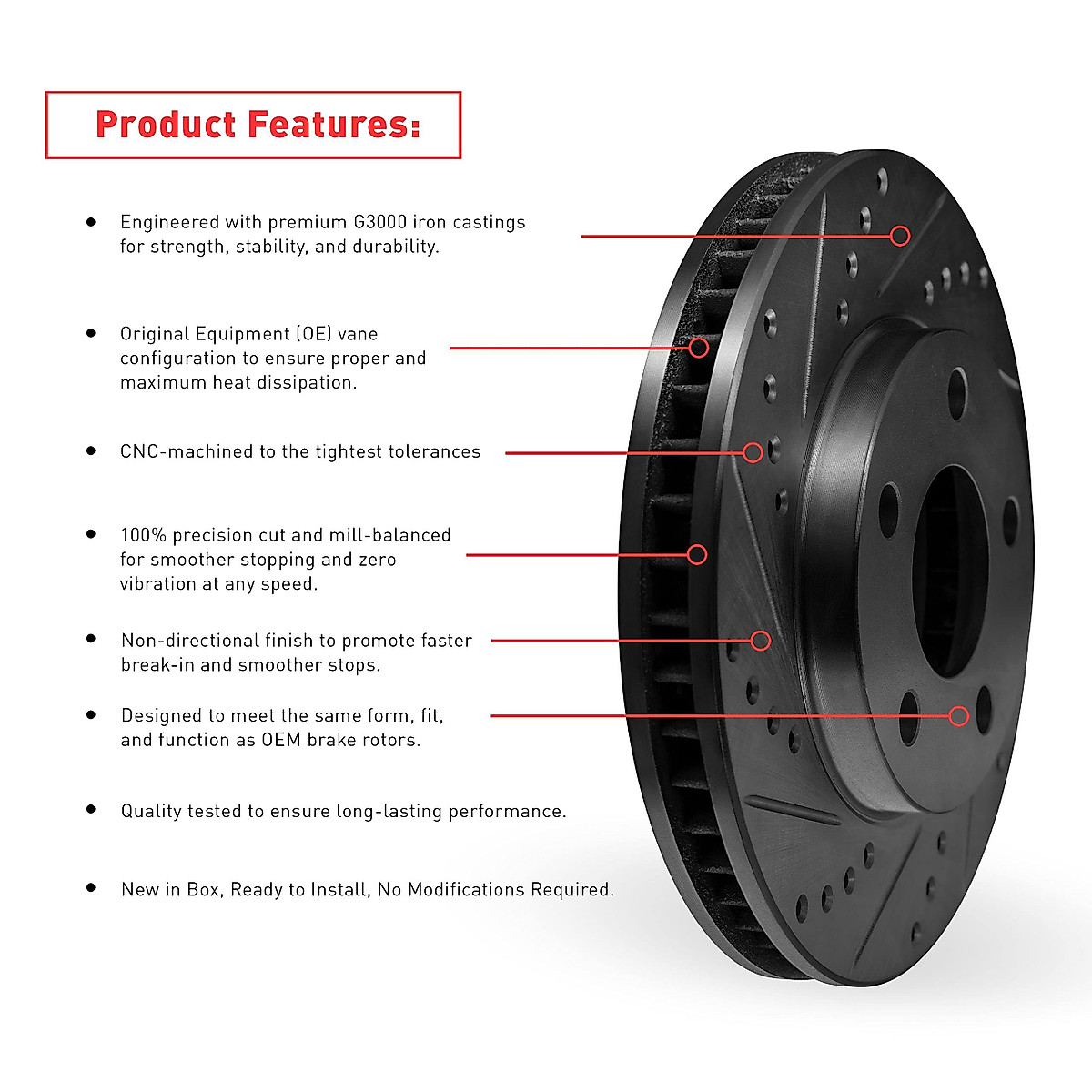 Dynamic Friction Company Front Brake Rotors-Drilled and Slotted-Black with 5000 Advanced Brake Pads includes Hardware 8512-67125