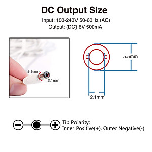 4VWIN AC Power Adapter Output 6V 500MA Wall Charger DC Adapter 5.5 x 2.1 mm DC Jack 4.9ft