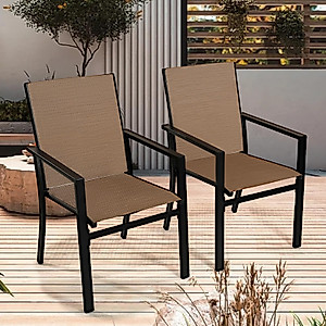 JRBIAOGE Patio Dining Chairs Set of 2, Outdoor Textilene Dining Chairs, Patio Furniture Chairs with Armrest for Backyard, Garden, Yard, Porch, Deck, Brown