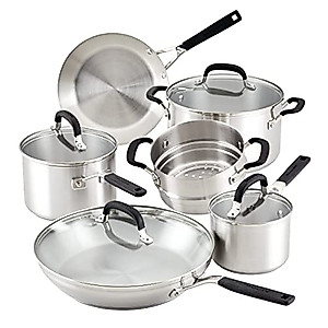 KitchenAid Stainless Steel Cookware / Pots and Pans Set, 10 Piece, Brushed Stainless Steel