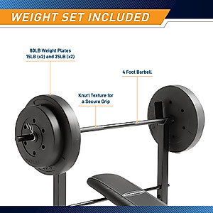Marcy Competitor Standard Workout Bench with 80 lbs Vinyl-Coated Weight Set Combo CB-20111