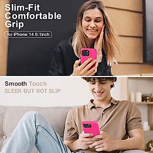 Vooii Compatible with iPhone 14 Case,[Silky Touch Premium Liquid Silicone] [Soft Anti-Scratch Microfiber Lining], Ultra Slim Shockproof Protective Case for iPhone 14 - Hot Pink