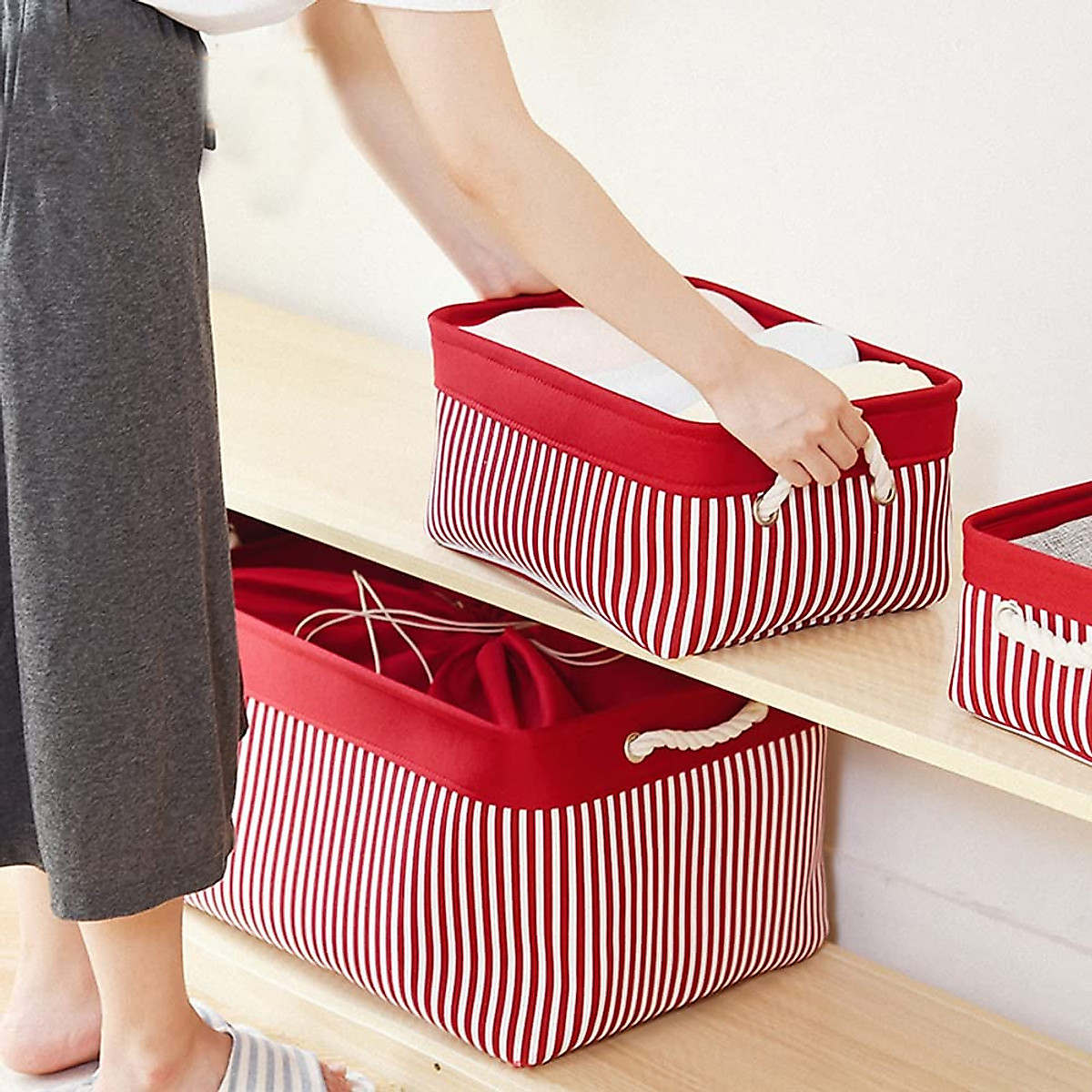 2 Pack Closet Canvas Fabric Storage Basket Storage Bins Organizing Baskets for Shelves, Closets, Laundry, Nursery, Decorative Baskets for Gifts Empty